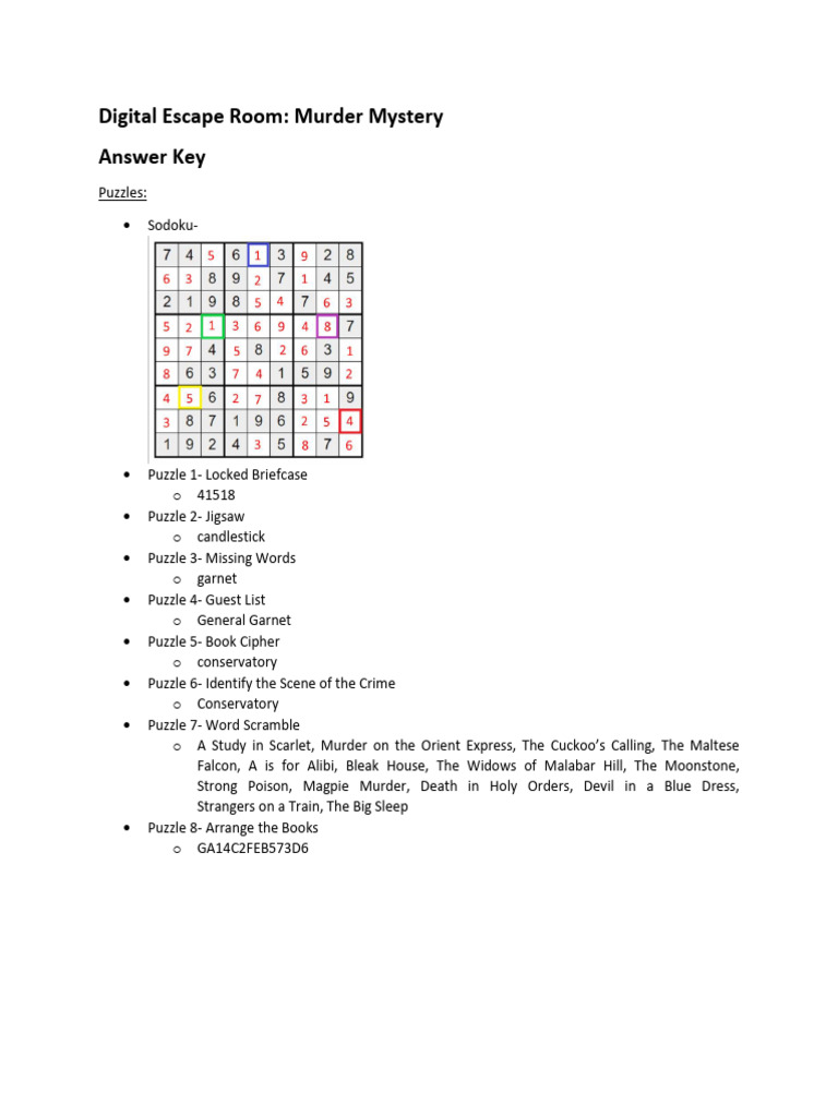 Murder Mystery Answer Key | PDF