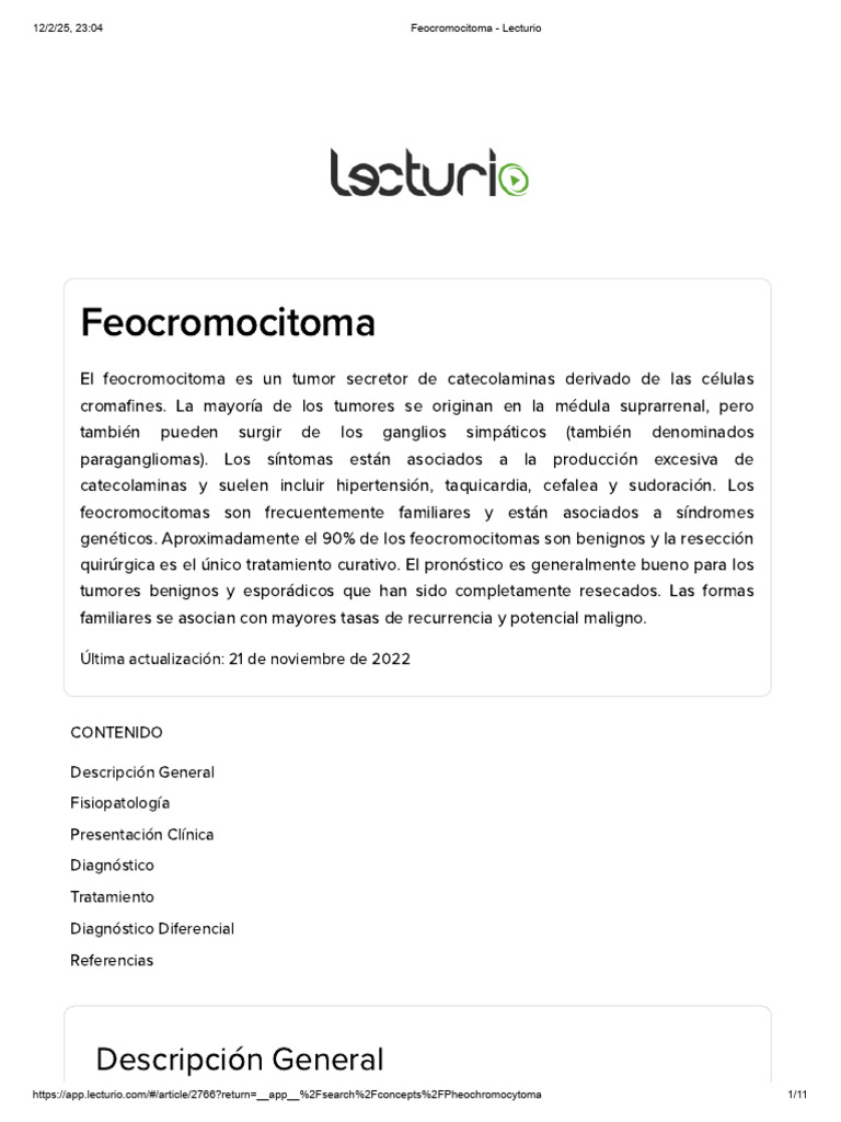 Feocromocitoma - Lecturio | PDF | Medicina CLINICA | Enfermedades y trastornos