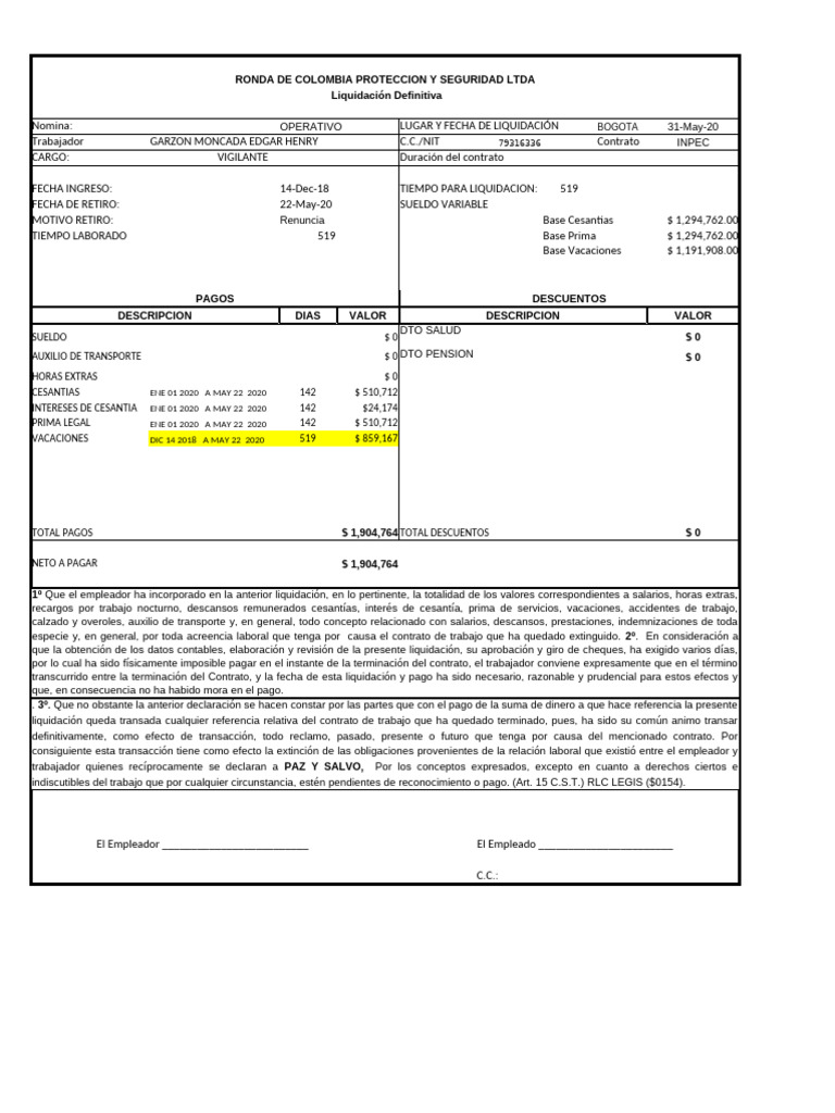 Formato Liq Def | PDF | Salario | Economias