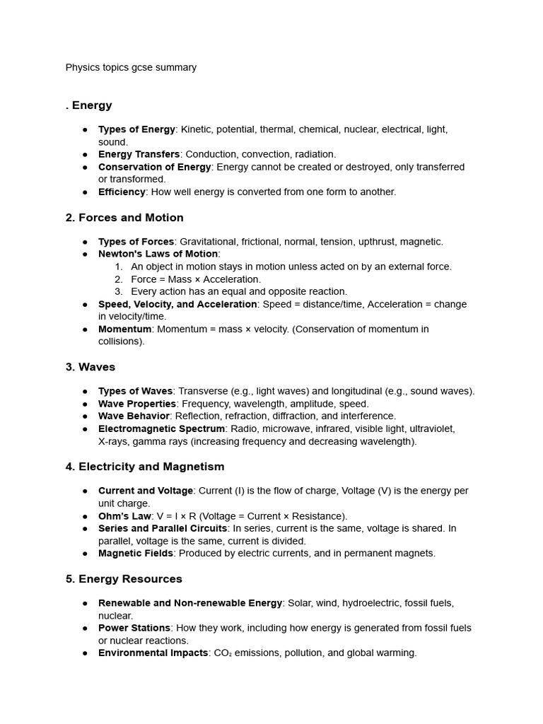Physics Topics Gcse Summary | PDF | Waves | Electromagnetic Radiation
