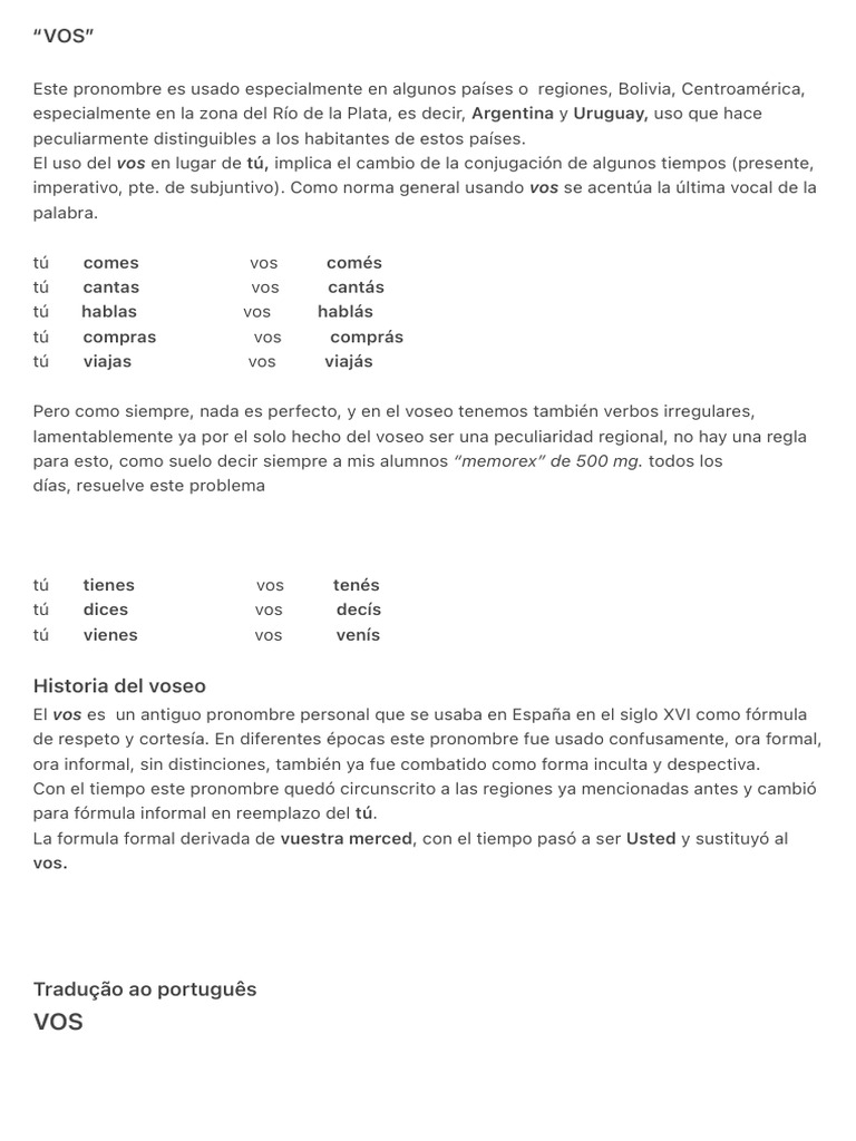 Uso del pronombre "vos" en Argentina y Uruguay | PDF | Unidades ...