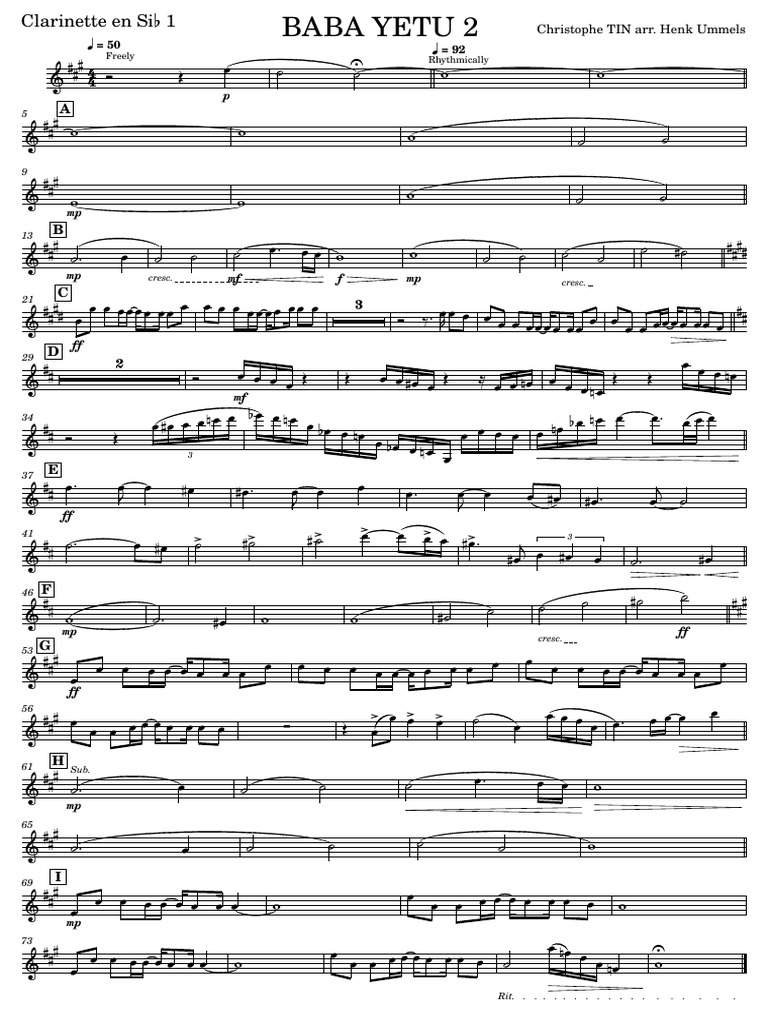 Baba Yetu for Clarinet Arrangement | PDF