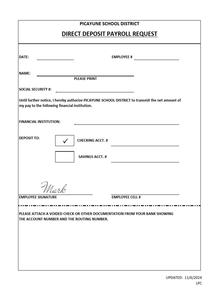 Direct Deposit Payroll Authorization Form | PDF
