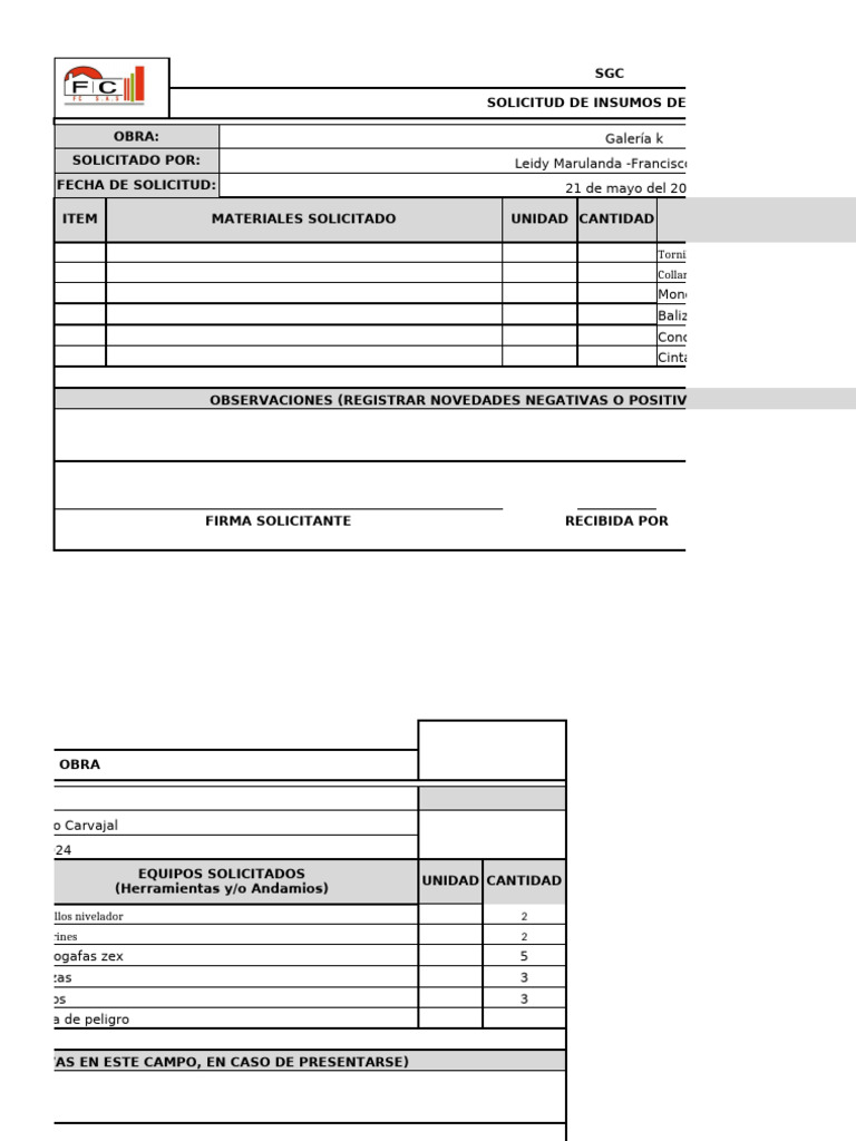 SCFL00217 Solicitud de Insumos en Obra-1 | PDF