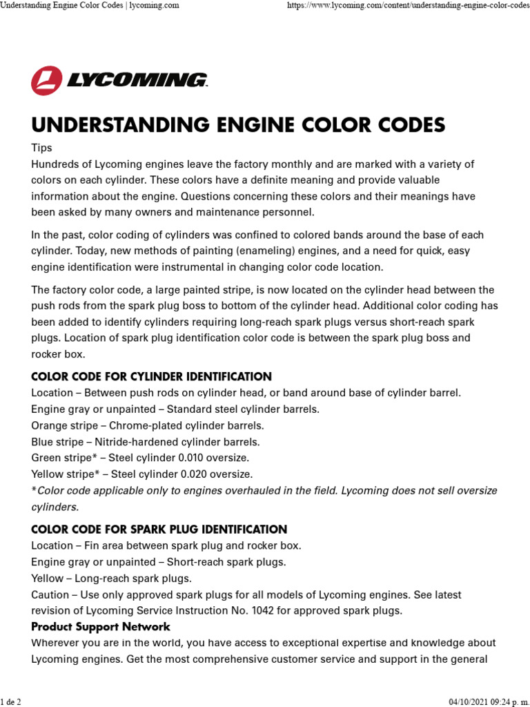 Lycoming Engine Cylinder Color Codes | PDF | Color