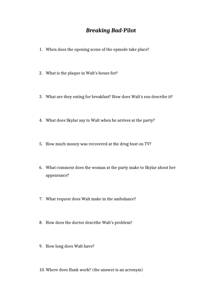Breaking Bad Pilot Episode Quiz | PDF