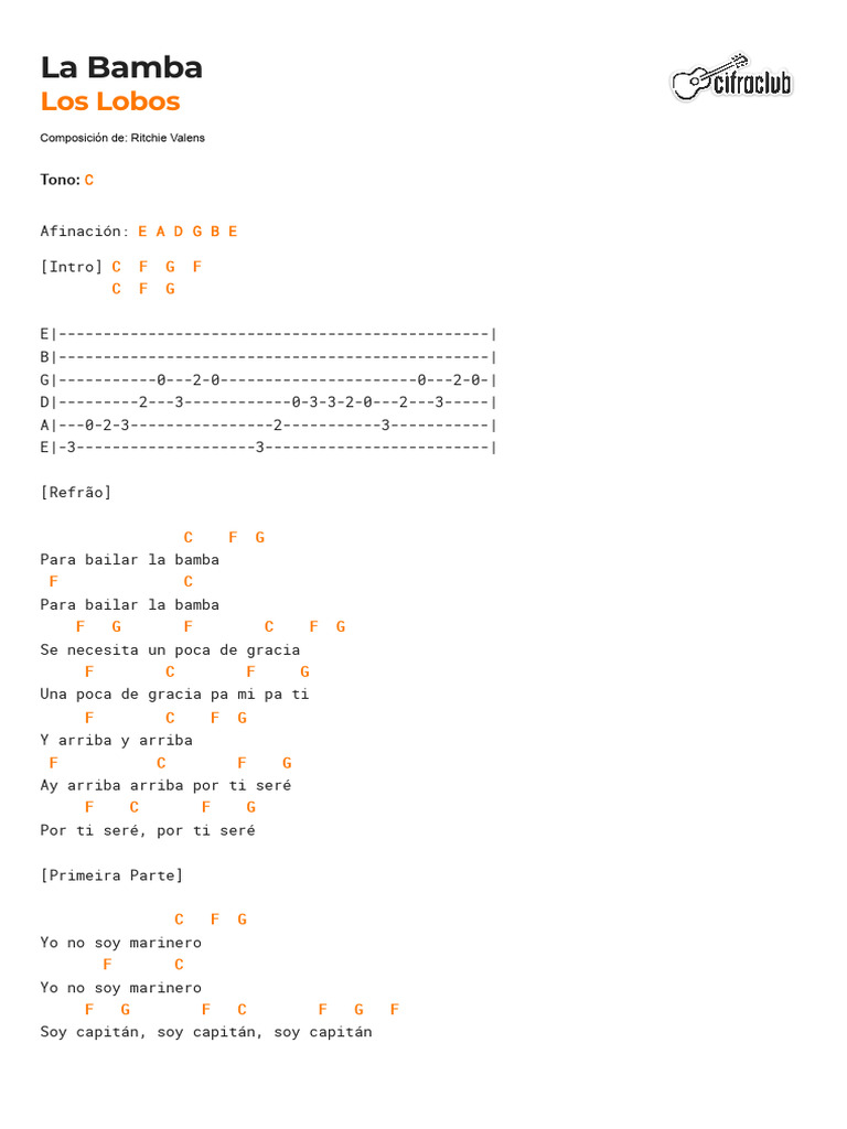La Bamba: Letra y Acordes | PDF | La Bamba (Canción) | Cartelera número ...