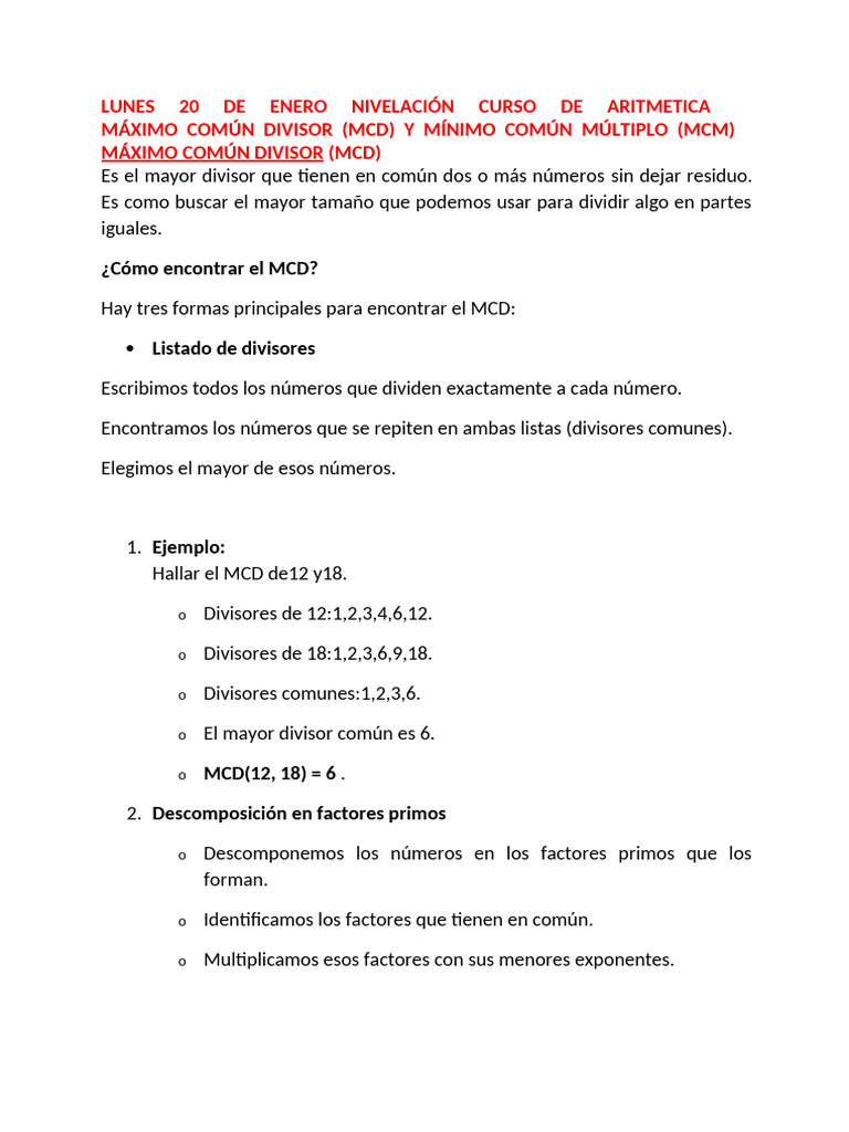 MCD y MCM: Guía de Cálculo Básico | PDF | Algoritmos | Matemáticas ...