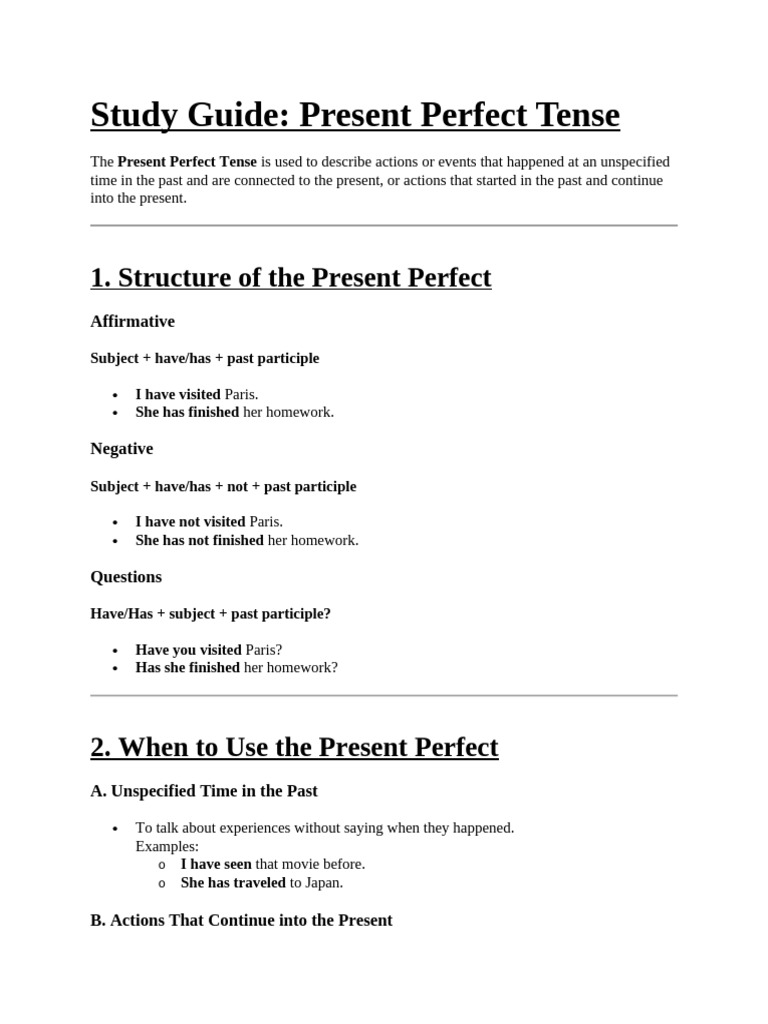 Mastering Present Perfect Tense | PDF | Perfect (Grammar) | Semantic Units