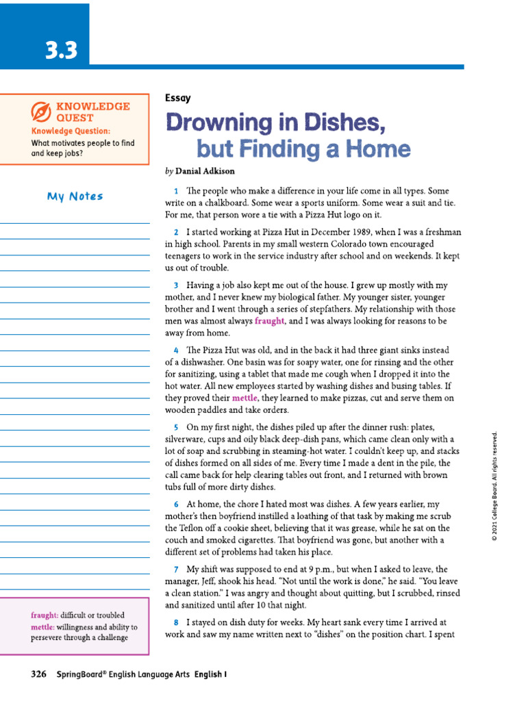 Danial Adkinson - Drowning in Dishes, But Finding A Home | PDF