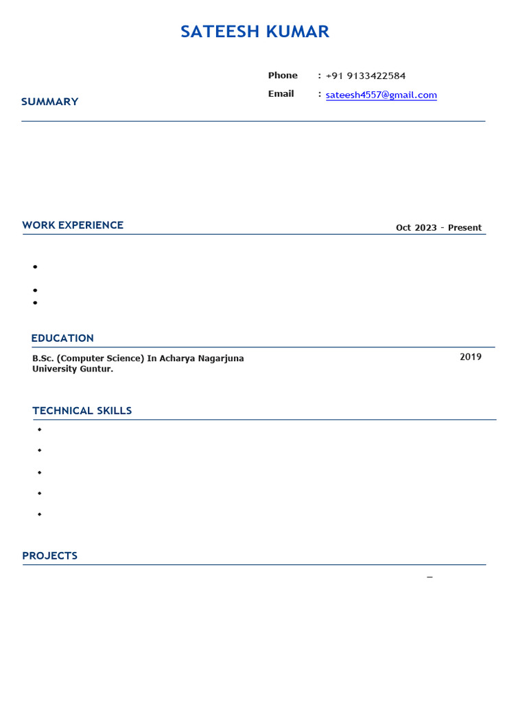 Sateesh Front End Resume. | PDF | Web Development | Information Technology