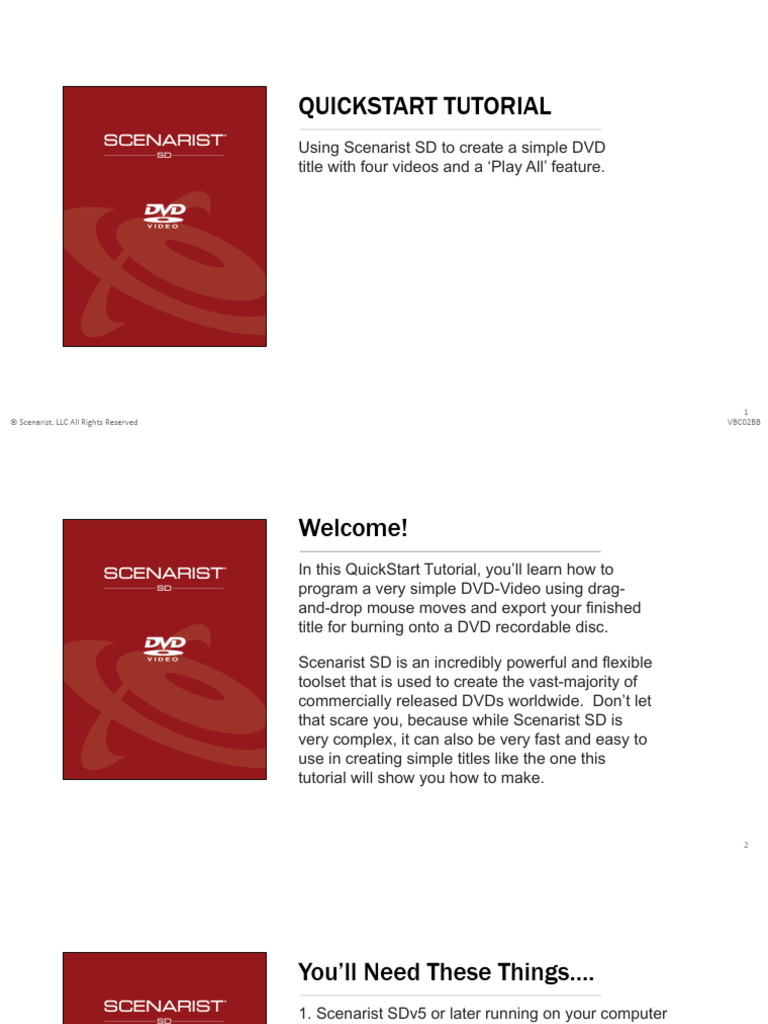 Scenarist SD QuickStart Tutorial v1.1 | PDF | Icon (Computing) | Dvd