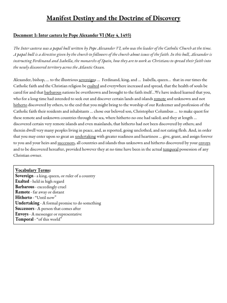 Manifest Destiny & Doctrine of Discovery | PDF