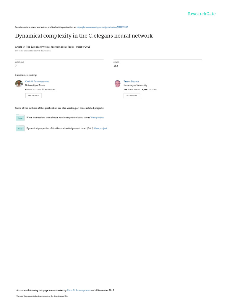Dynamical_complexity_in_the_Celegans_neural_networ | PDF | Brain | Nervous System