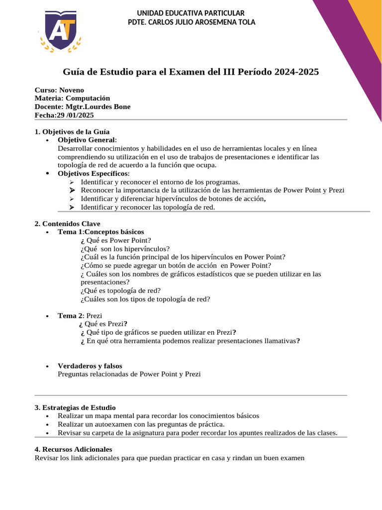 Guía de Estudio Computación Noveno 2025 | PDF | Microsoft PowerPoint ...