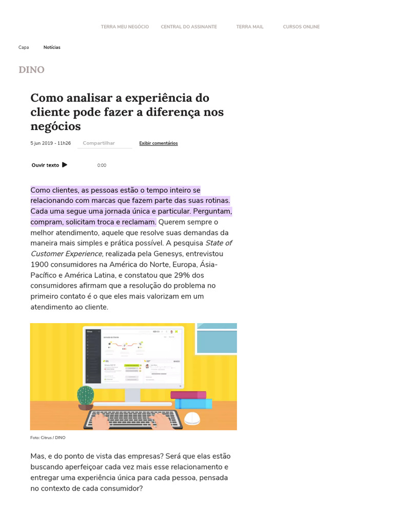 Análise da Experiência do Cliente | PDF | Informática