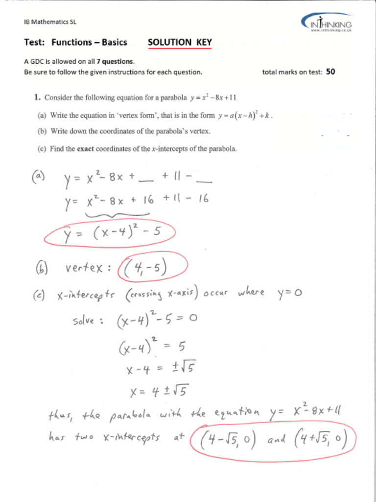 SL Functions Basics v2 Sol Key | PDF