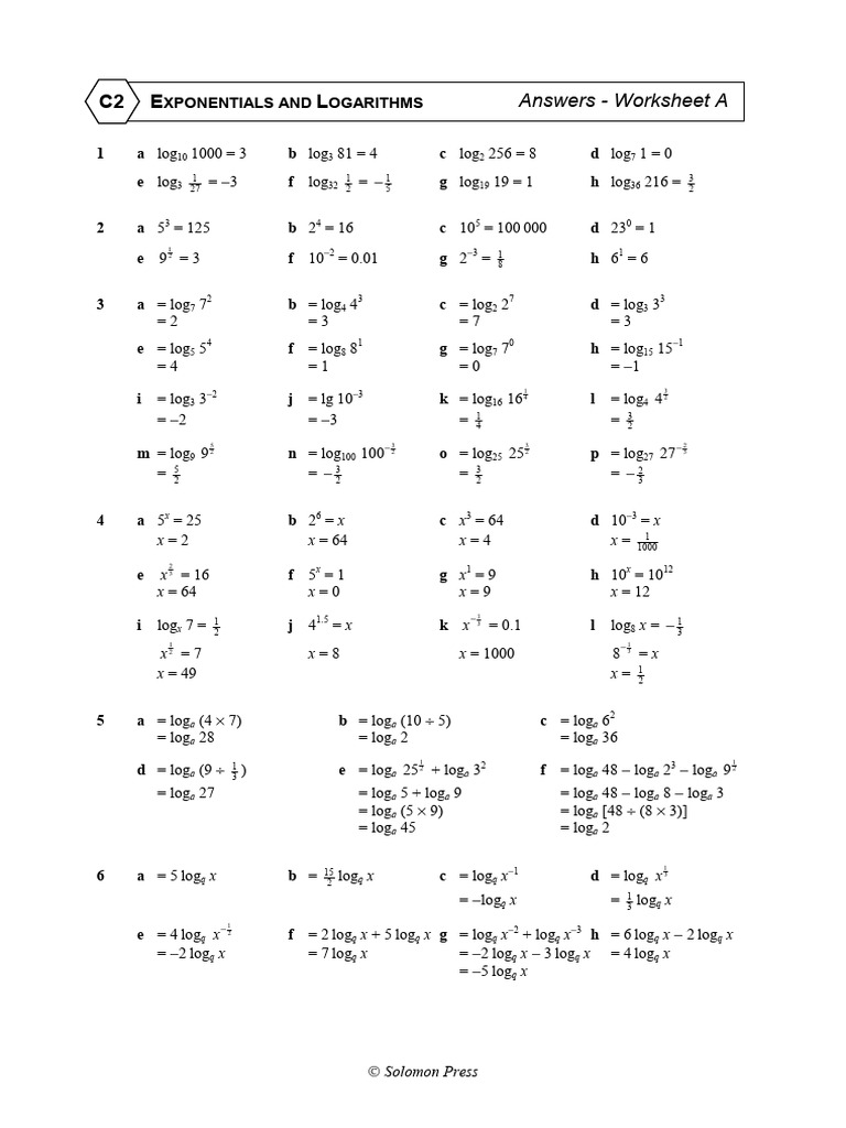 Logs Practice Worksheet A Answers | PDF | Combinatorics | Numbers