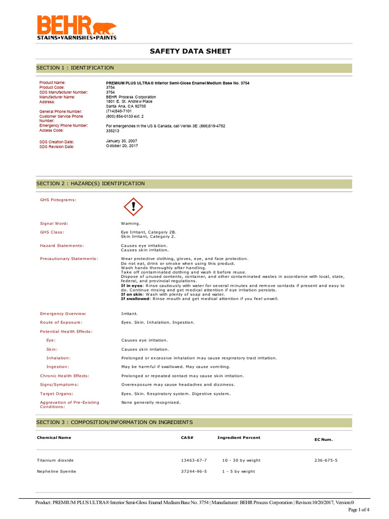 PREMIUM PLUS ULTRA Interior Semi-Gloss Enamel Medium Base No. 3754 ...