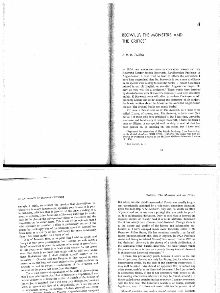 Beowulf: Monsters and Critics Analysis | PDF | Beowulf