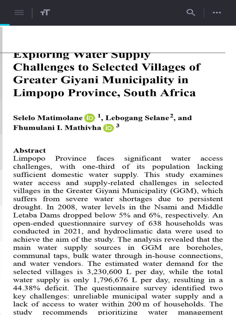 Water Supply Challenges in Giyani Villages | PDF