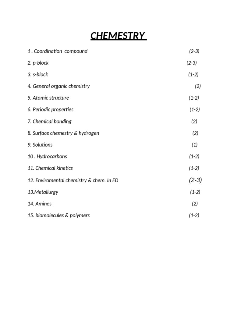 Comprehensive Chemistry Topics List | PDF