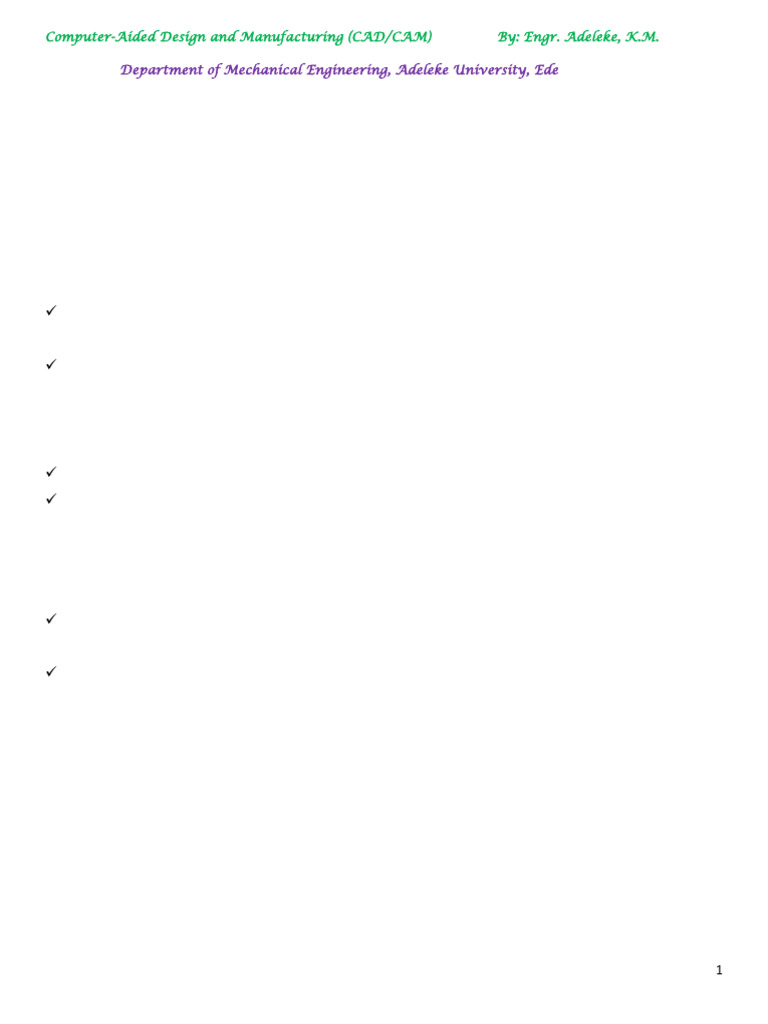 Computer Aided Manufacturing Note | PDF | Computer Aided Design | Computing