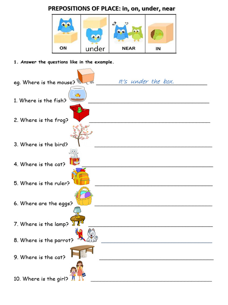 Prepositions of Place Exercise | PDF