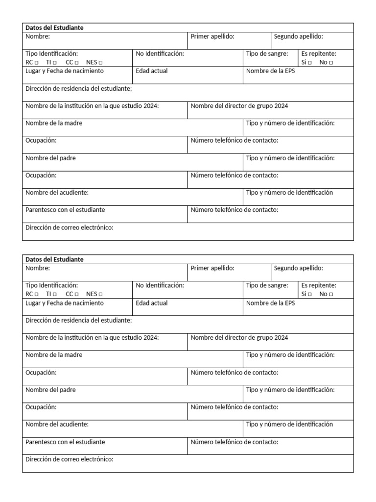 Formato de Datos del Estudiante | PDF