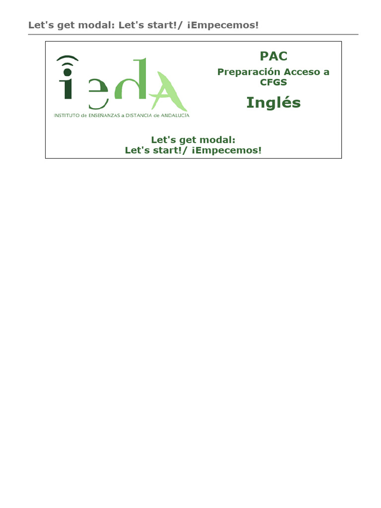 PAC IN - U4 T3 Lets Go Modal Lets Start | PDF