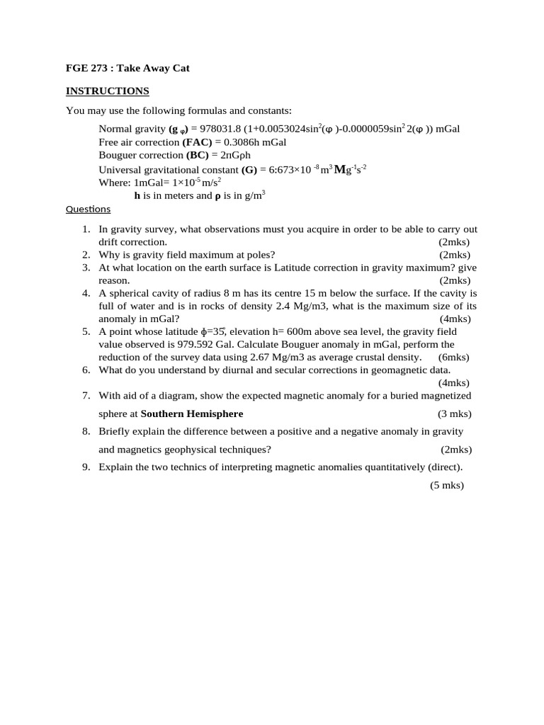 Gravity Survey Analysis and Corrections | PDF