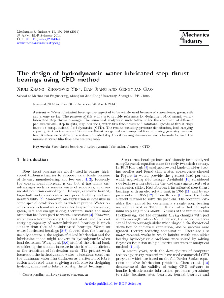 The Design of Hydrodynamic Water-Lubricated Step Thrust | PDF | Bearing ...