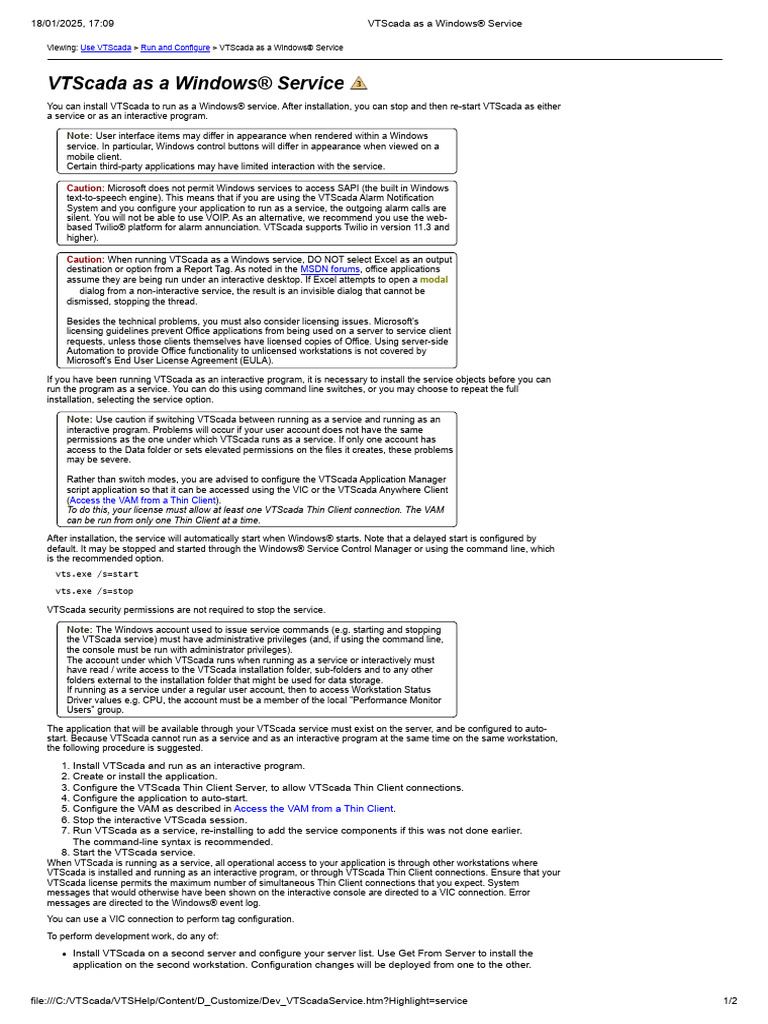 VTScada As A Windows® Service v1 | PDF | Microsoft Windows | Command Line Interface