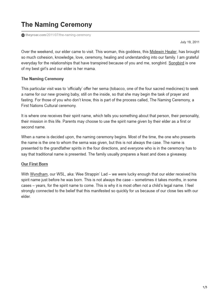 Indigenous Naming Ceremony - Ojibwe | PDF