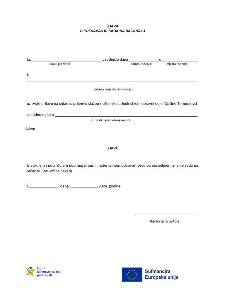 OBRAZAC Izjava | PDF
