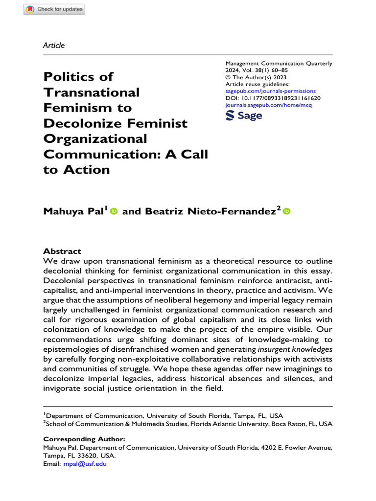 Politics of Transnational Feminism to Decolonize Feminist ...