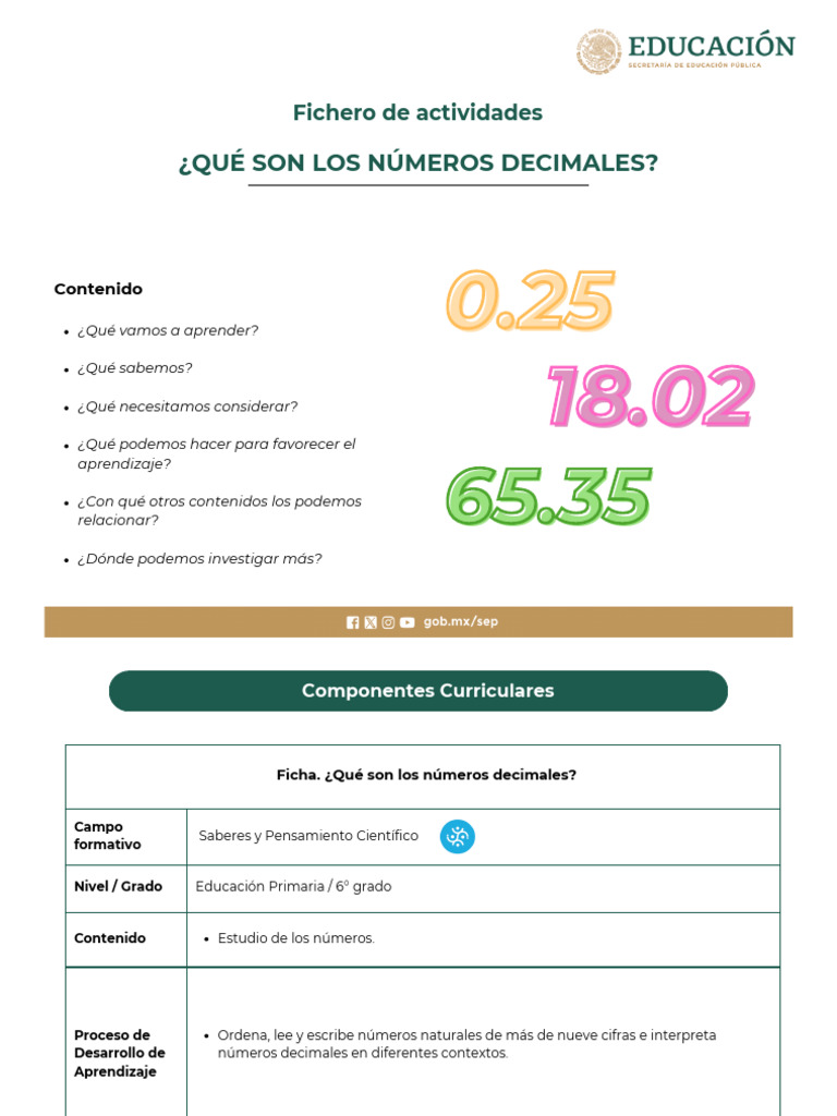 Fichero - 6° - ¿Que Son Los Numeros Decimales | PDF | Decimal | Número ...