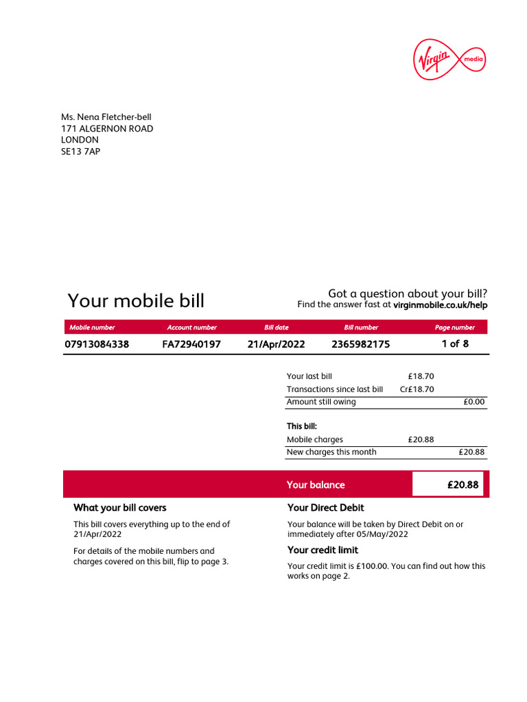 Virgin Mobile Bill Summary April 2022 | PDF | Credit Card | Debits And ...