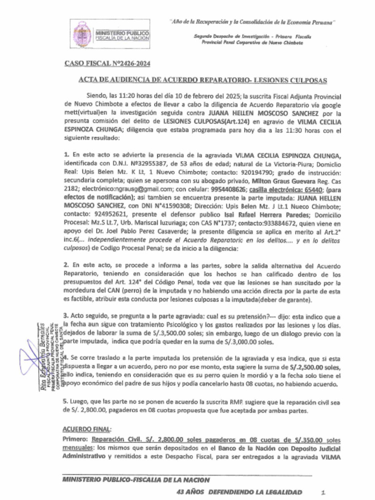 Cf. 2426-2024 - Acta de Acuerdo Reparatorio | PDF
