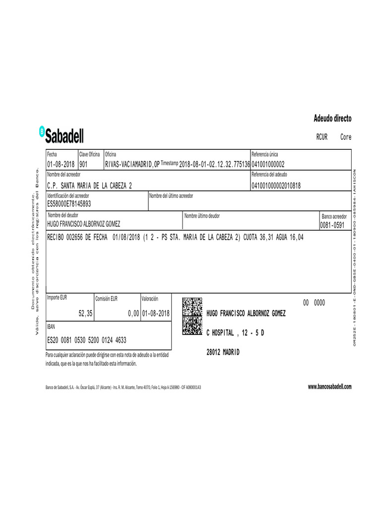 Recibo Agua Sta. M de La Cabeza | PDF