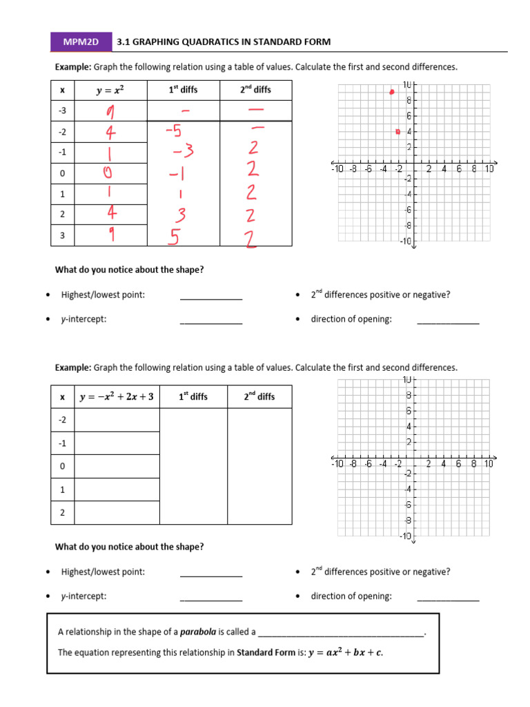 Graphing Quadratics: Standard Form Guide | PDF | Quadratic Equation