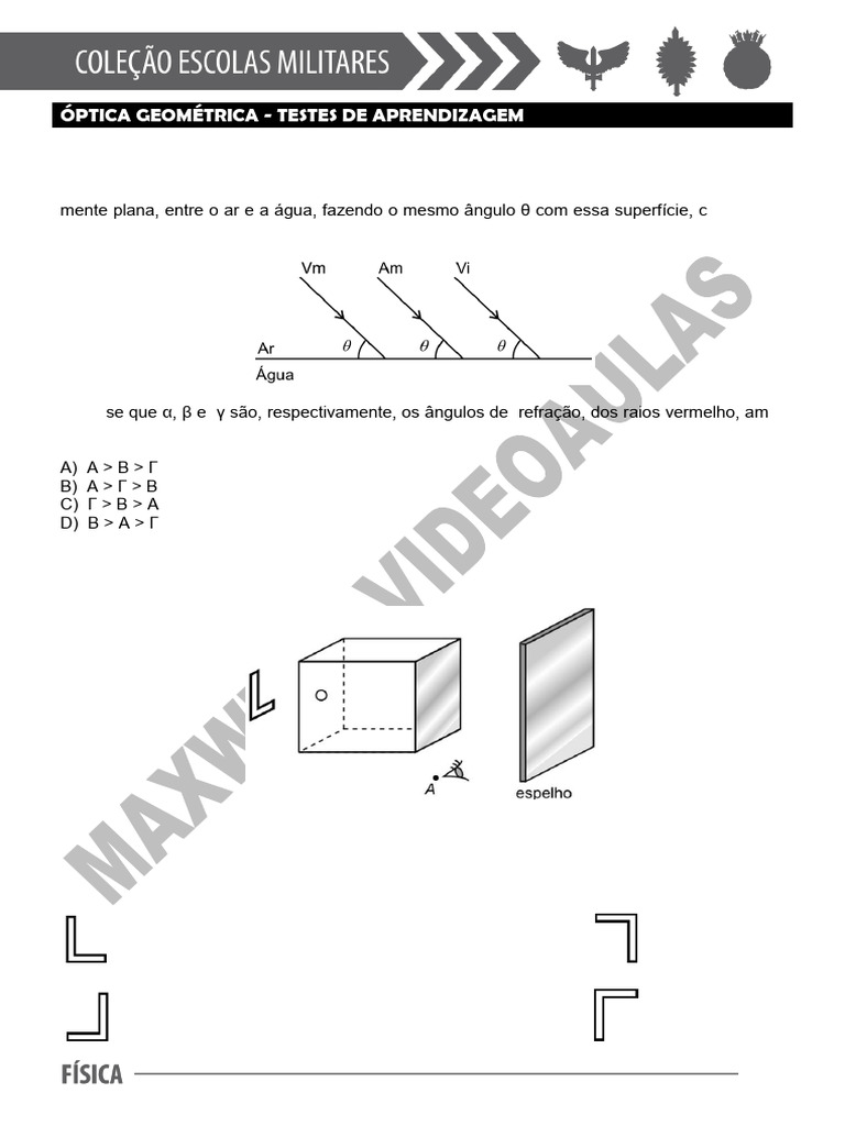 Testes de Aprendizagem em Óptica Geométrica | PDF | Espelho | Ótica