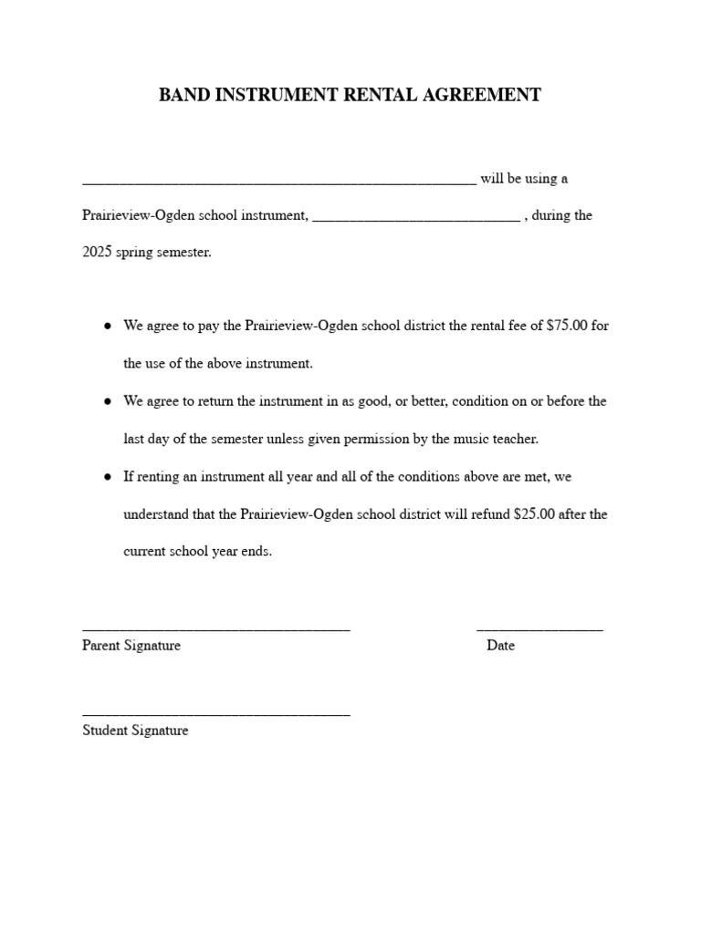 Band Instrument Rental Agreement Spring 2025pdf | PDF