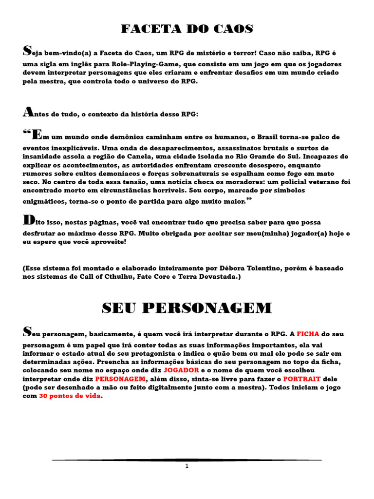 FACETA DO CAOS RPG | PDF | Jogos de RPG