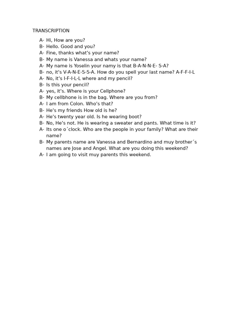 English Conversation Transcript Example | PDF