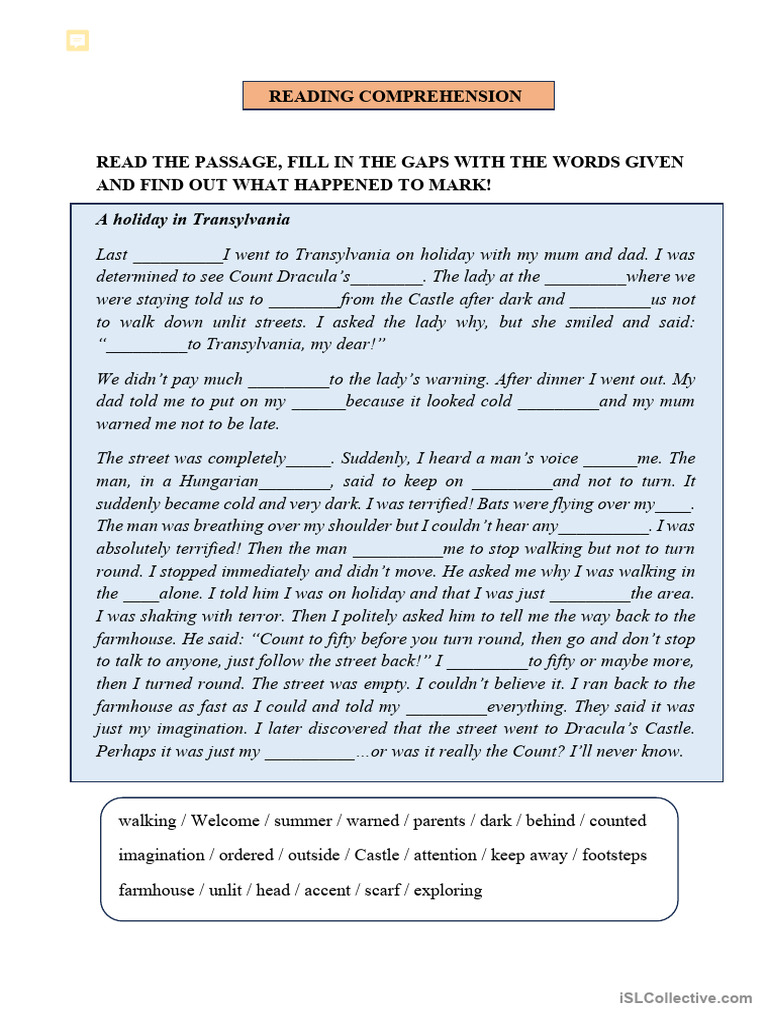 Reading Comprehension - A Trip To Transylvania. | PDF