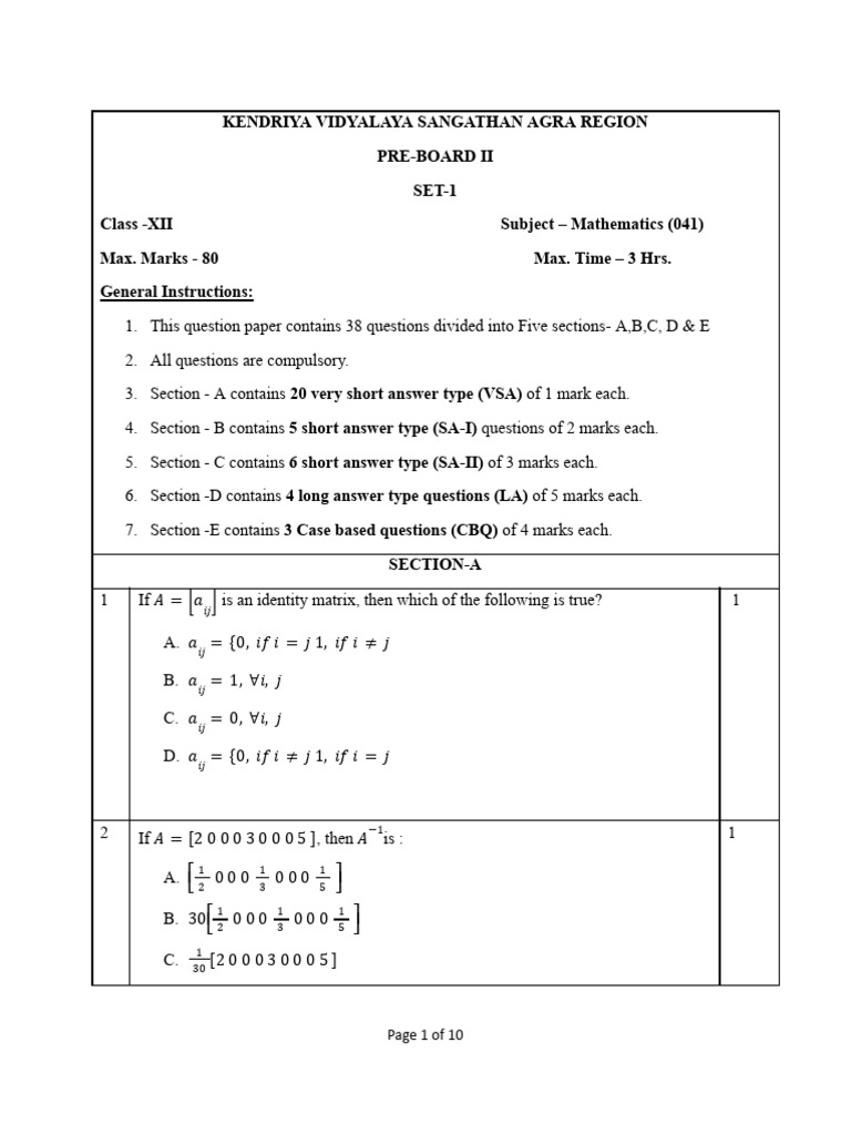 Q.P P.B Ii 12 Math Set-1 | PDF | Equations | Mathematical Analysis
