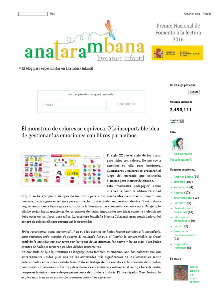 Anatarambana Literatura Infantil - El Monstruo de Colores Se Equivoca ...