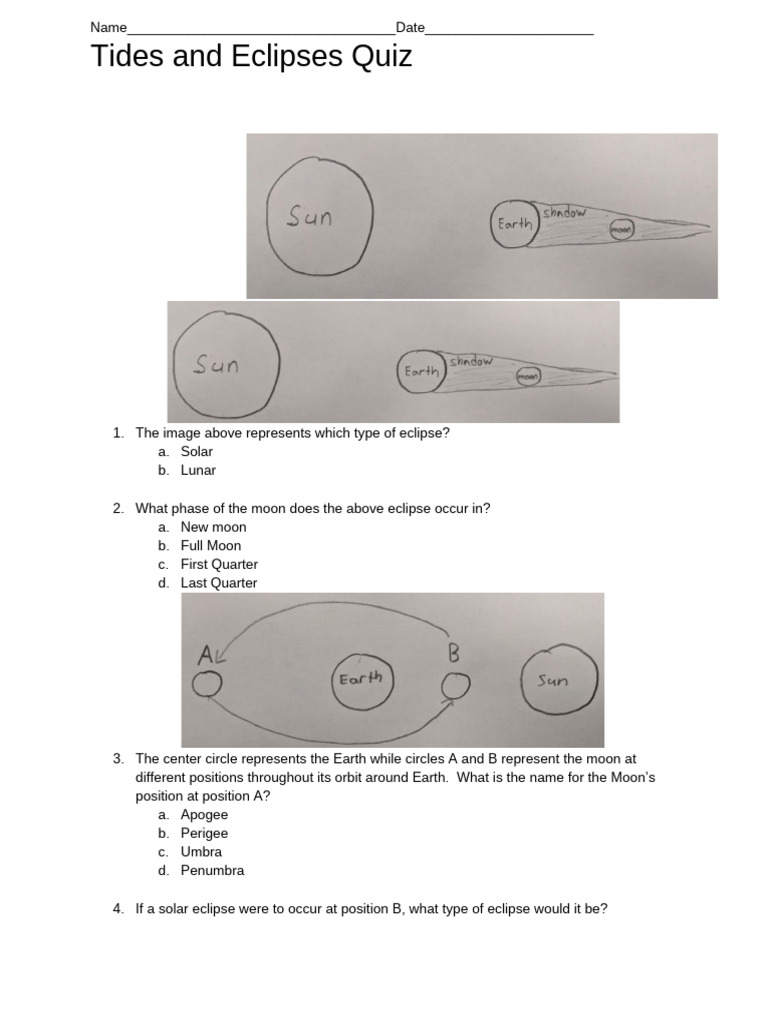 Tides and Eclipses Quiz Questions | PDF