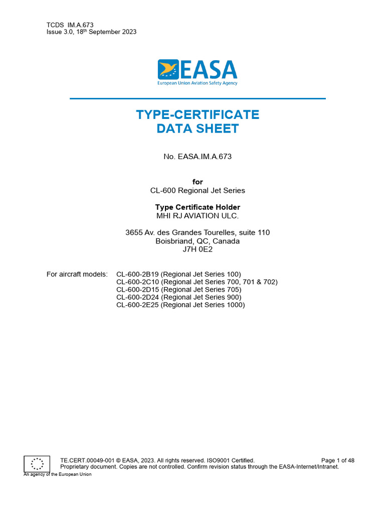 TCDS EASA IM A 673 CRJ Issue 3 EASA | PDF | Jet Fuel | Jet Engine